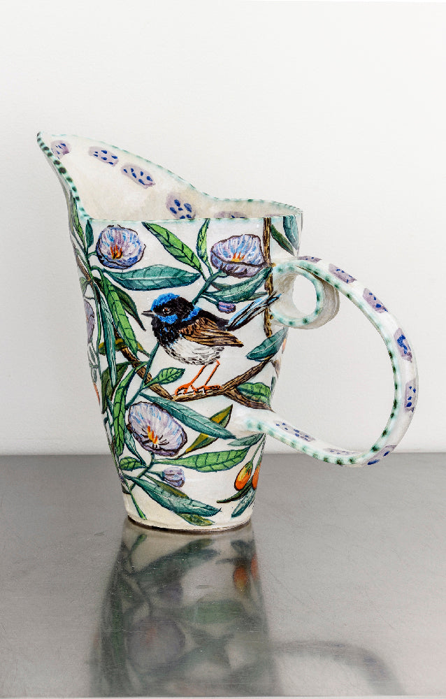 Fiona Hiscock - Kangaroo apple and blue wren pitcher – TACIT ART